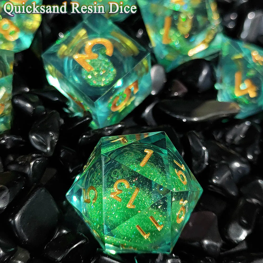 Upscale-Quicksand-Resin-DND-Dice-Set-Sharp-Edge-7Pcs-Polyhedral-D-D ...