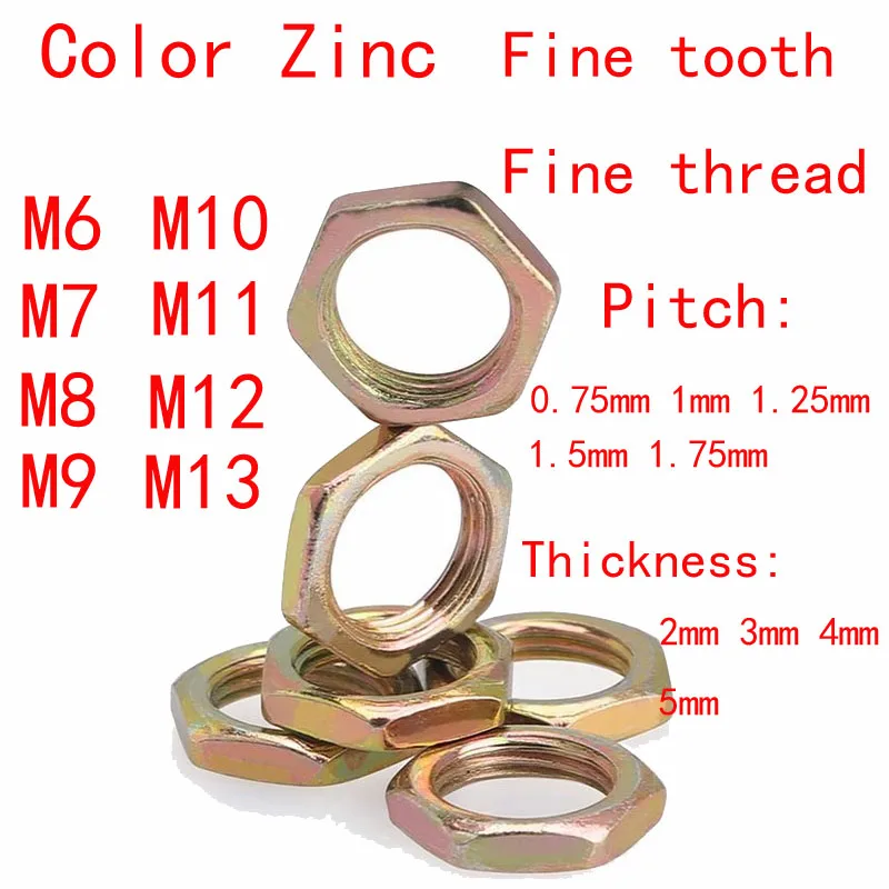 M6 M7 M8 M9 M10 M11 M12 M13 Plated Colorful Zinc Fine Tooth Nuts fine ...