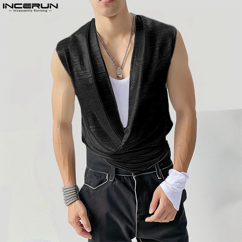 INCERUN-Men-Tank-Tops-Shiny-Solid-Color-V-Neck-Sleeveless-Casual ...