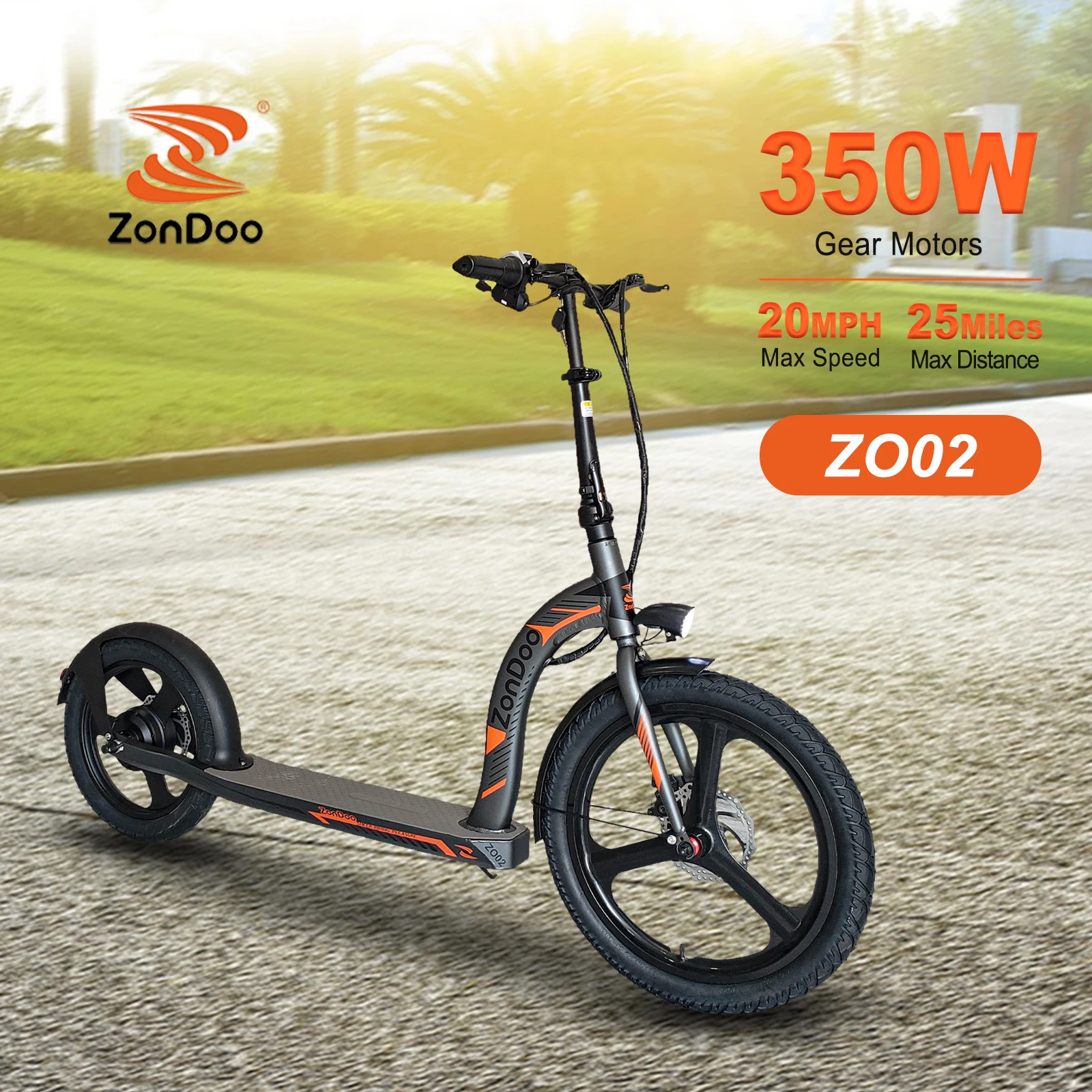 ZonDoo-ZO02-Front-20-Inch-Big-Wheel-20MPH-Bike-Style-Electric-Scooter ...