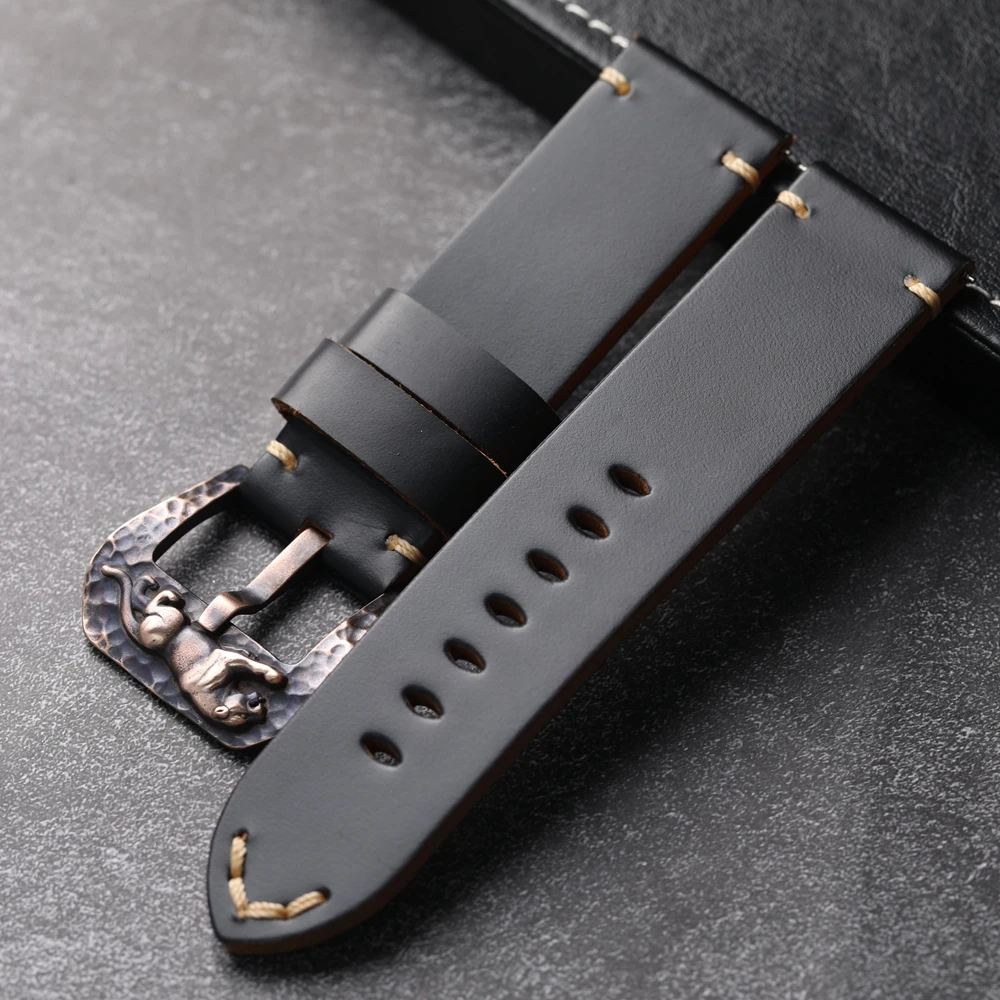 Handmade-Brown-Black-Vintage-Leather-Strap-Pure-Copper-Buckle-24MM ...