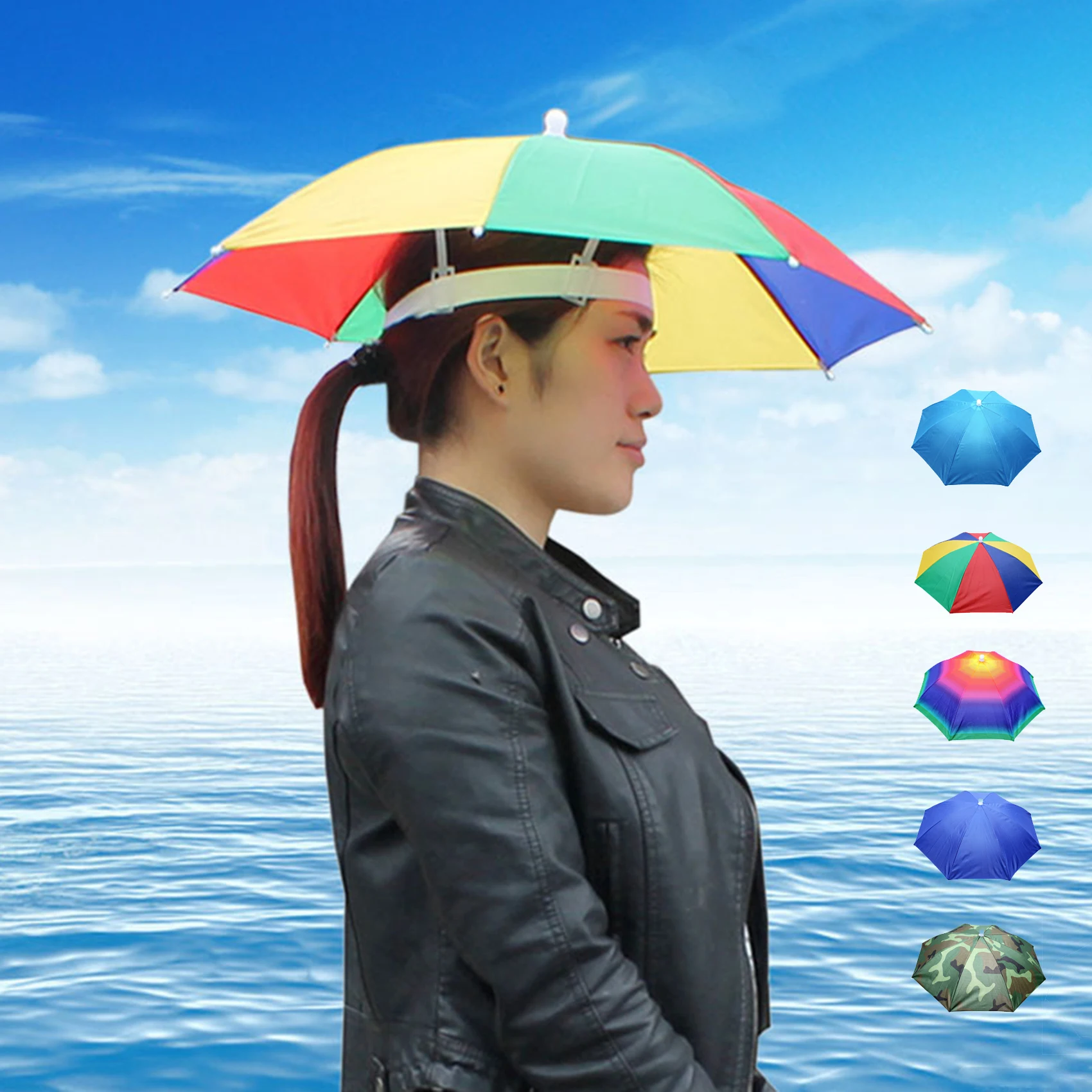 55CM-Outdoor-Rain-Umbrella-Cap-Hat-Portable-Fishing-Anti-Sun-Umbrella ...