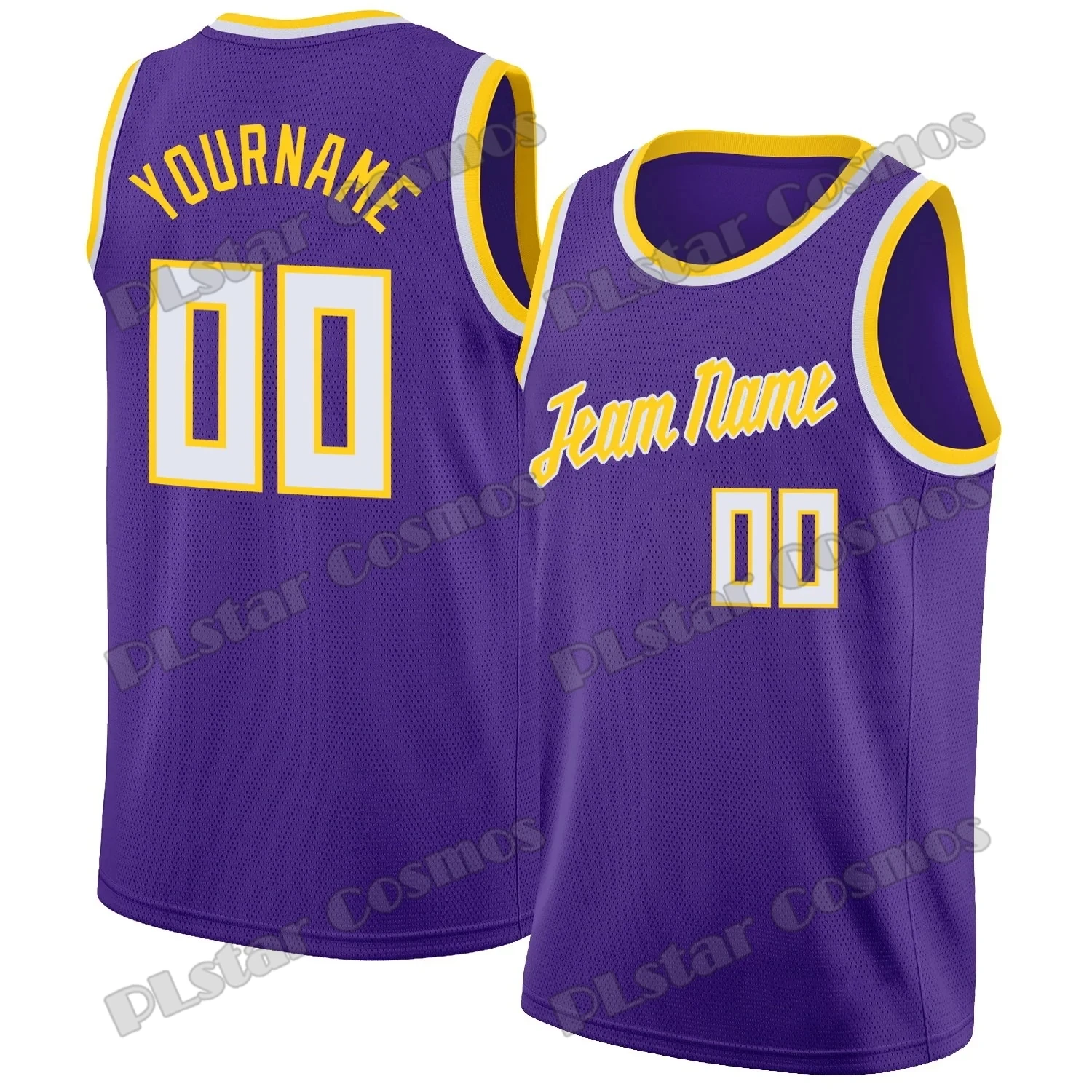 Custom Name & Number Purple White-Gold Throwback Basketball Jersey 3D ...