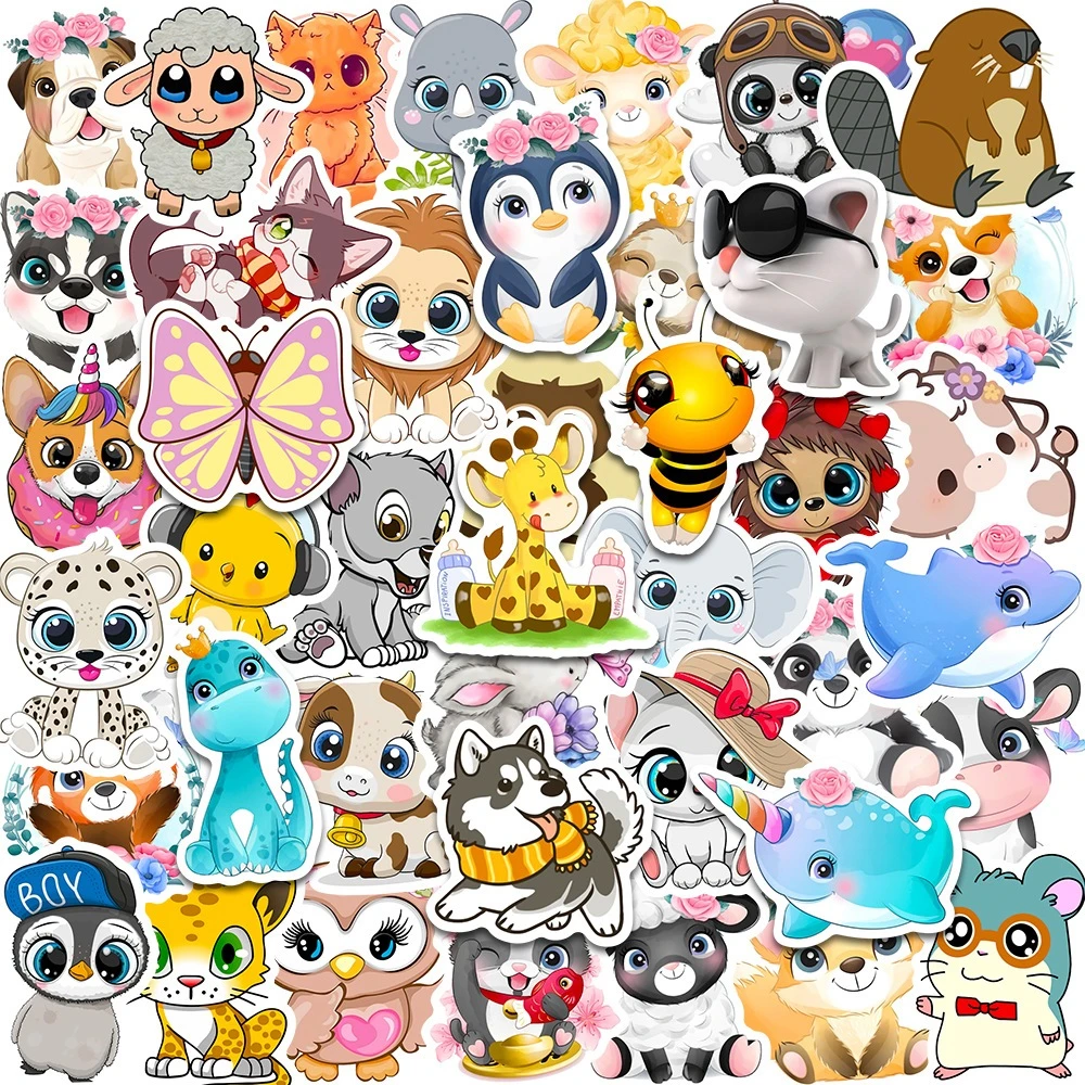 50pcs Cute Mixed Animal Stickers Phone Case Notebook Skateboard Laptop ...