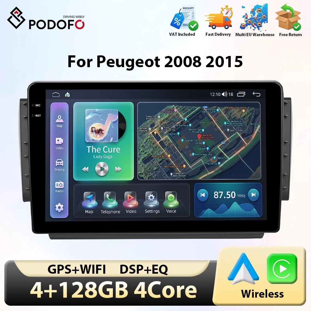 Podofo 10inch Car Radio For Peugeot 2008 2015 Android CarPlay GPS Car ...