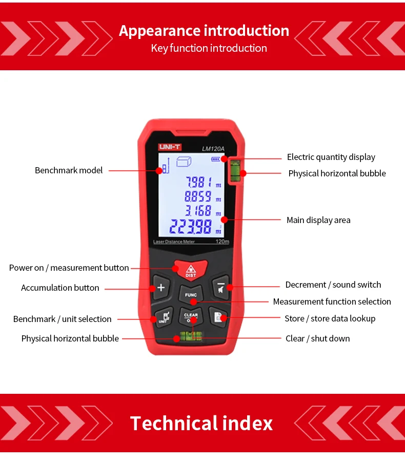 LM100A - UNI-T Digital Tape Measure Laser Distance Meter Laser Range ...