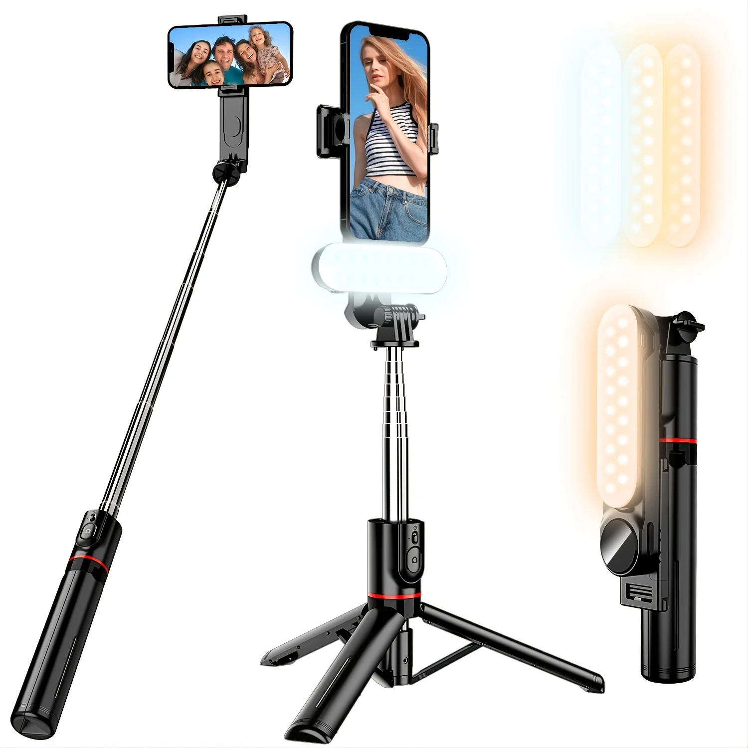 Extendable Selfie Stick Tripod Stand With Front And Rear Light