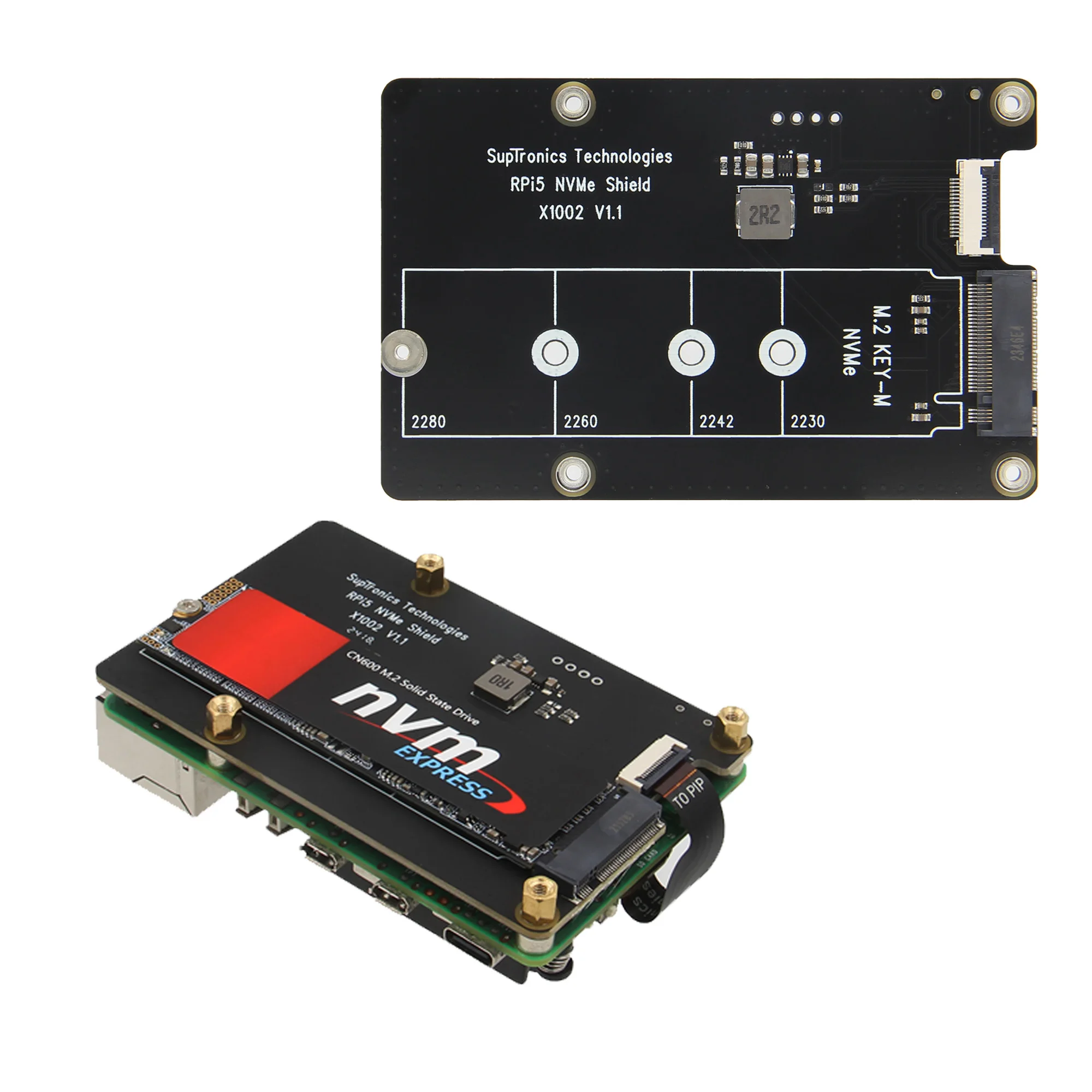 Geekbord X1002 PCIe to M.2 NVMe SSD Shield |Raspberry Pi 5 Bottom PCIe ...