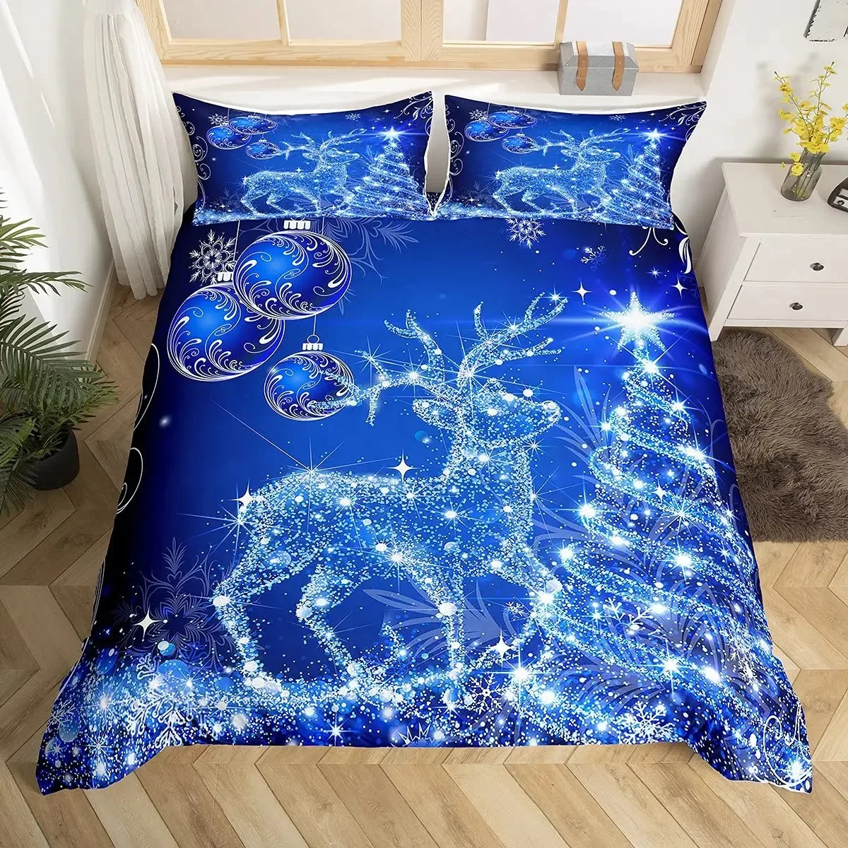 Christmas-Tree-Duvet-Cover-Set-Blue-Xmas-Comforter-Cover-Girly-Glitter ...