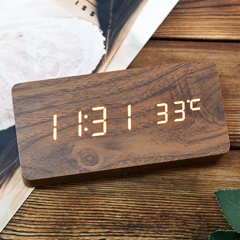 Wooden-Square-LED-Smart-Alarm-Clocks-for-Bedrooms-Digital-Bedside-Clock ...
