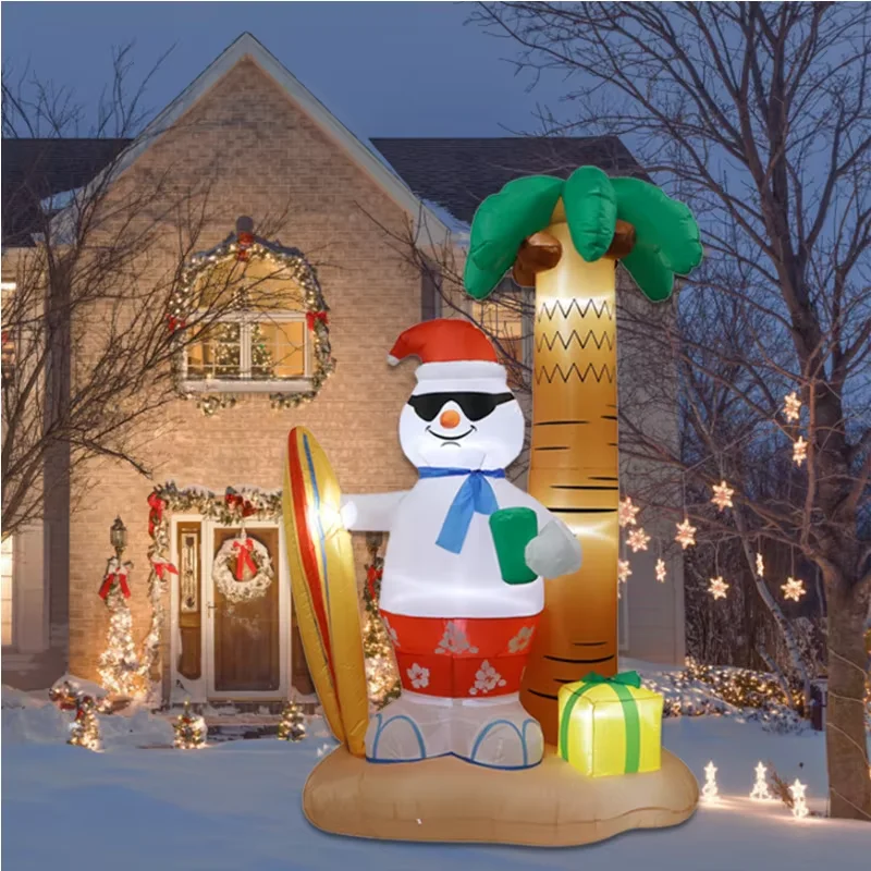 8FT-Christmas-Inflatables-Surfing-Snowman-Palm-Tree-Built-in-LED-Lights ...