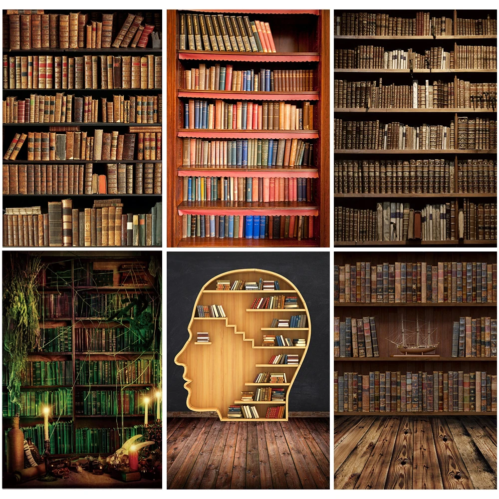 Photo-Backdrop-For-Photography-Wood-Shelf-For-Books-Library-Study-Room ...