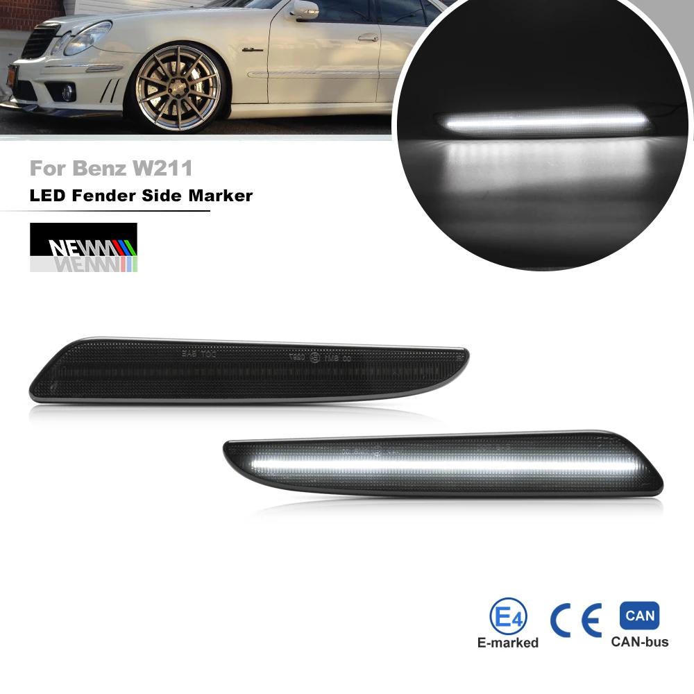 2x-Error-Free-Smoked-Lens-Full-White-Front-Bumper-Led-Side-Marker ...