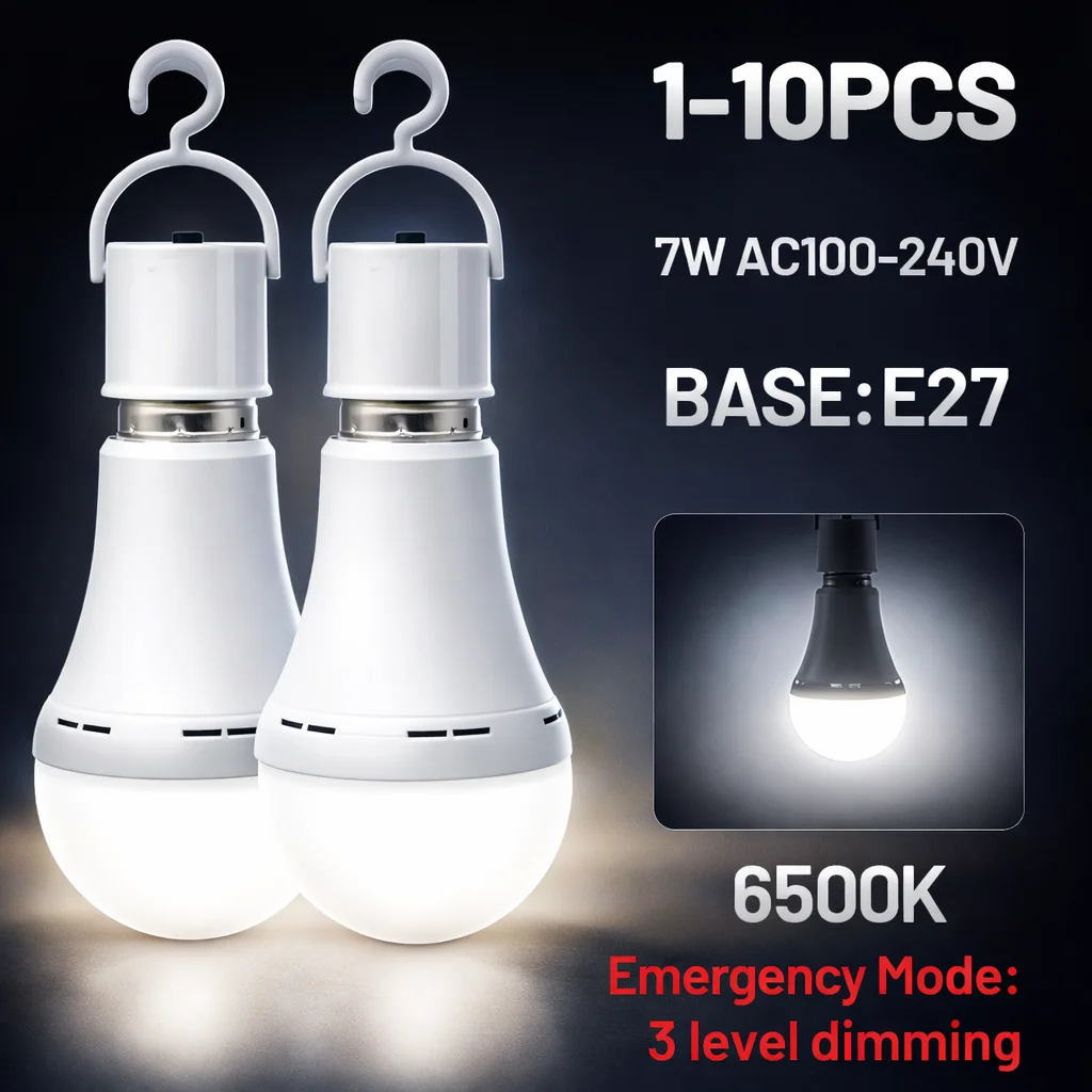 E27 Rechargeable LED Emergency Light Bulb 7W 1500mAh 6500K 3 Mode ...