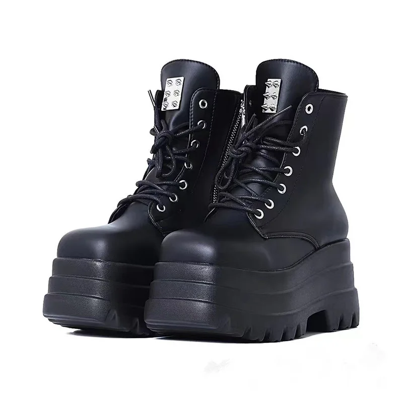 Punk Style Women Platform Wedges Boots 2025 Autumn Soft Leather Fashion ...