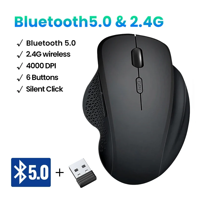Wireless Mouse Rechargeable Bluetooth Mouse 1600DPI Silent Mice 2.4G ...