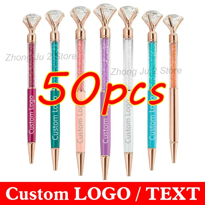 50pcs-Diamond-Crystal-Pen-Custom-Logo-Big-Diamond-Metal-Ballpoint-Pen ...