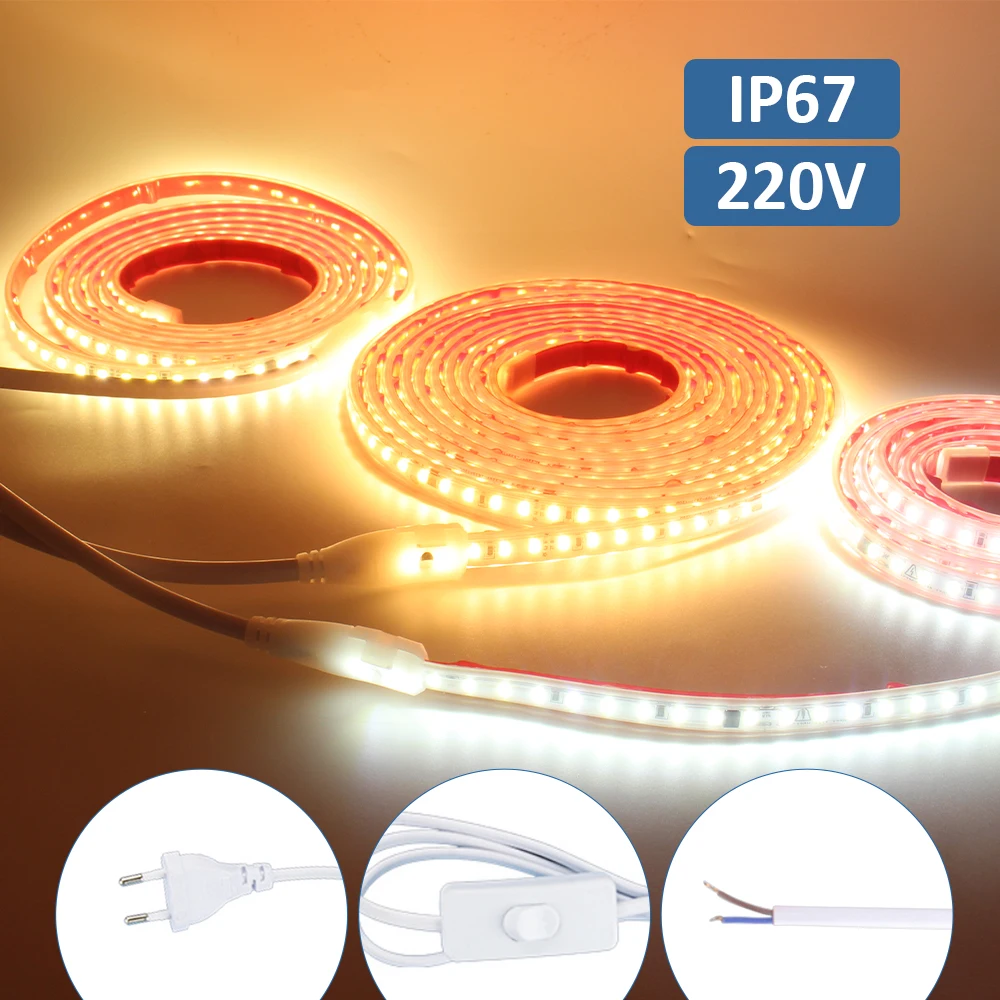 AC 220V 230V 2835 LED Strip Light Waterproof IP67 120LEDs/m Flexible ...