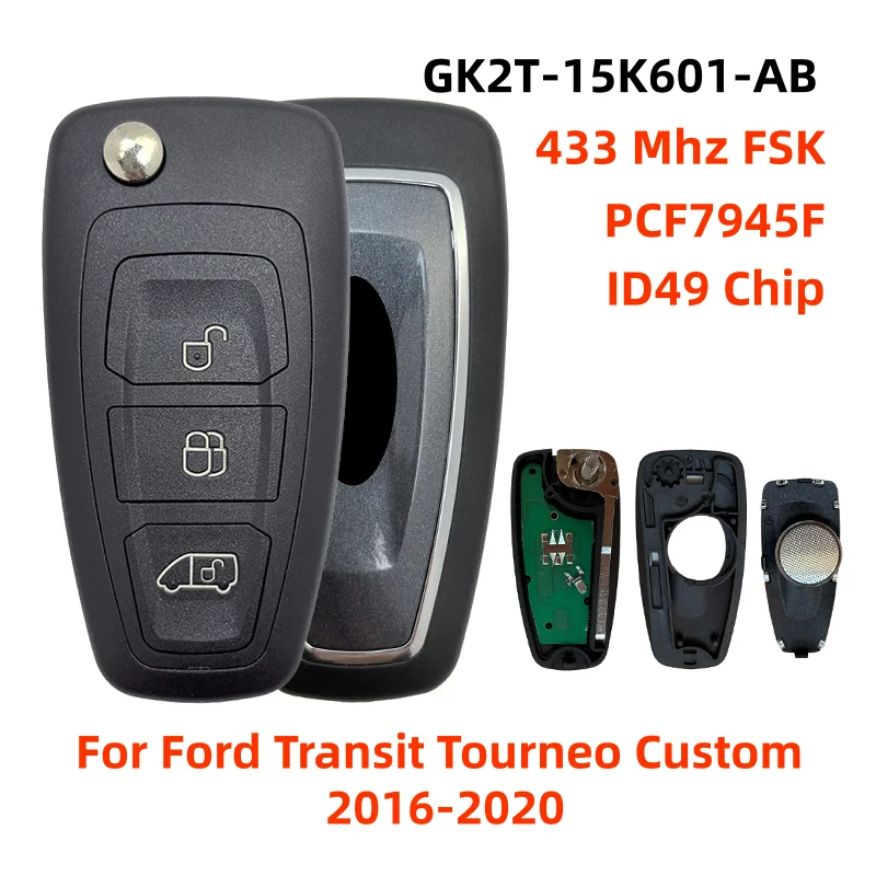 FCCID GK2T-15K601-AB 3 Buttons Flip Remote Key Fob 433MHz HITAG Pro ...