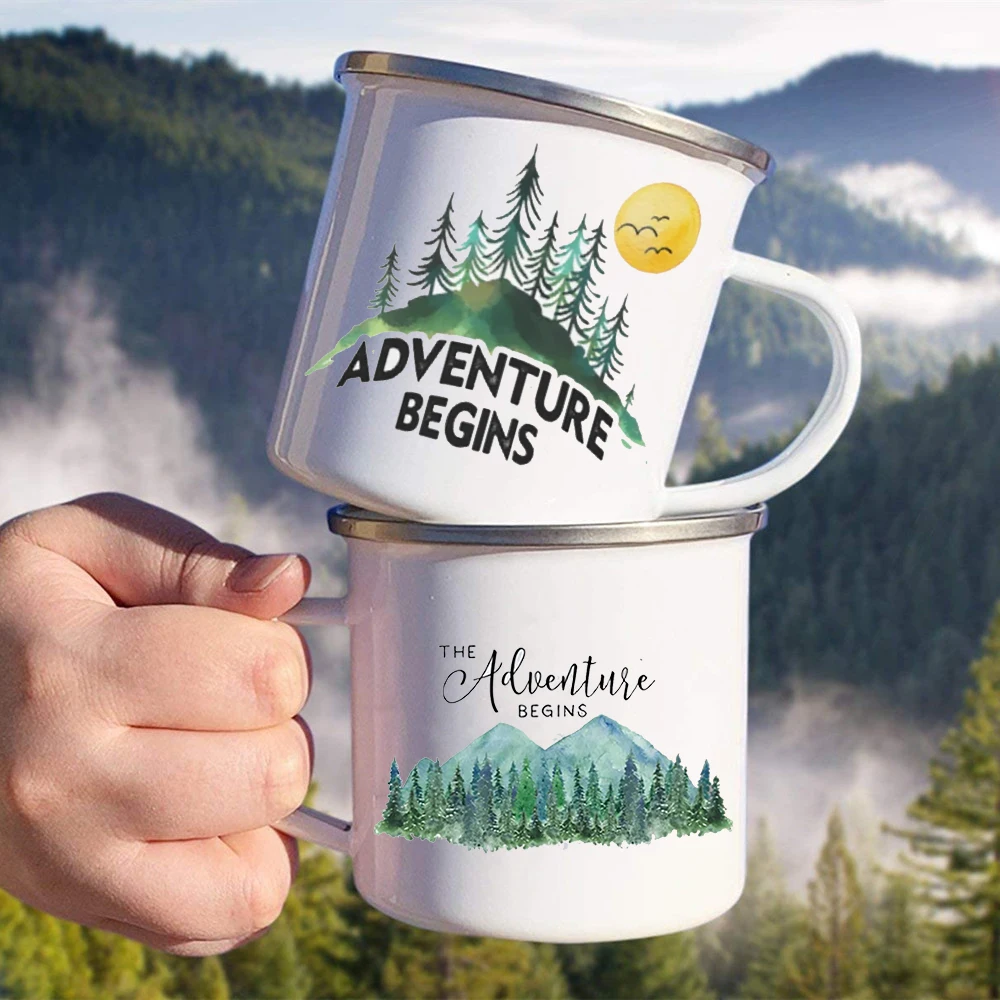 Adventure Begins Mountain Printed Enamel Creative Coffee Water Cups ...