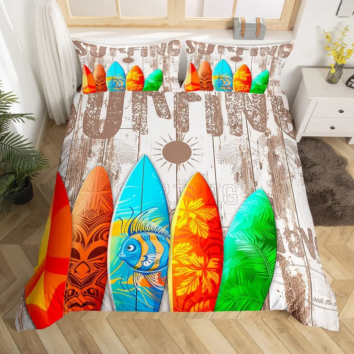 Surfboard Bedding Set King Size for Teens,Summer Surfing Sports Theme ...
