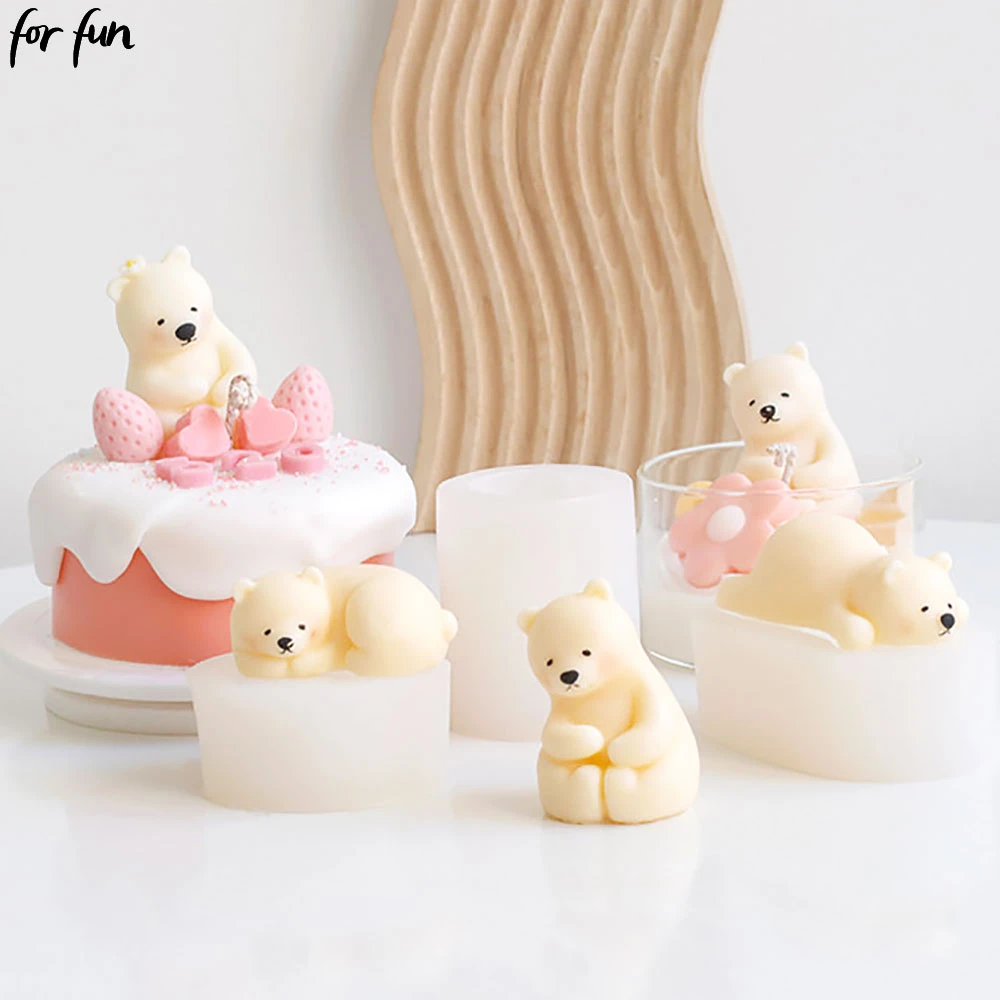 For fun Cute Sleeping Bear Silicone Candle Mold Diy Handmade Soap ...
