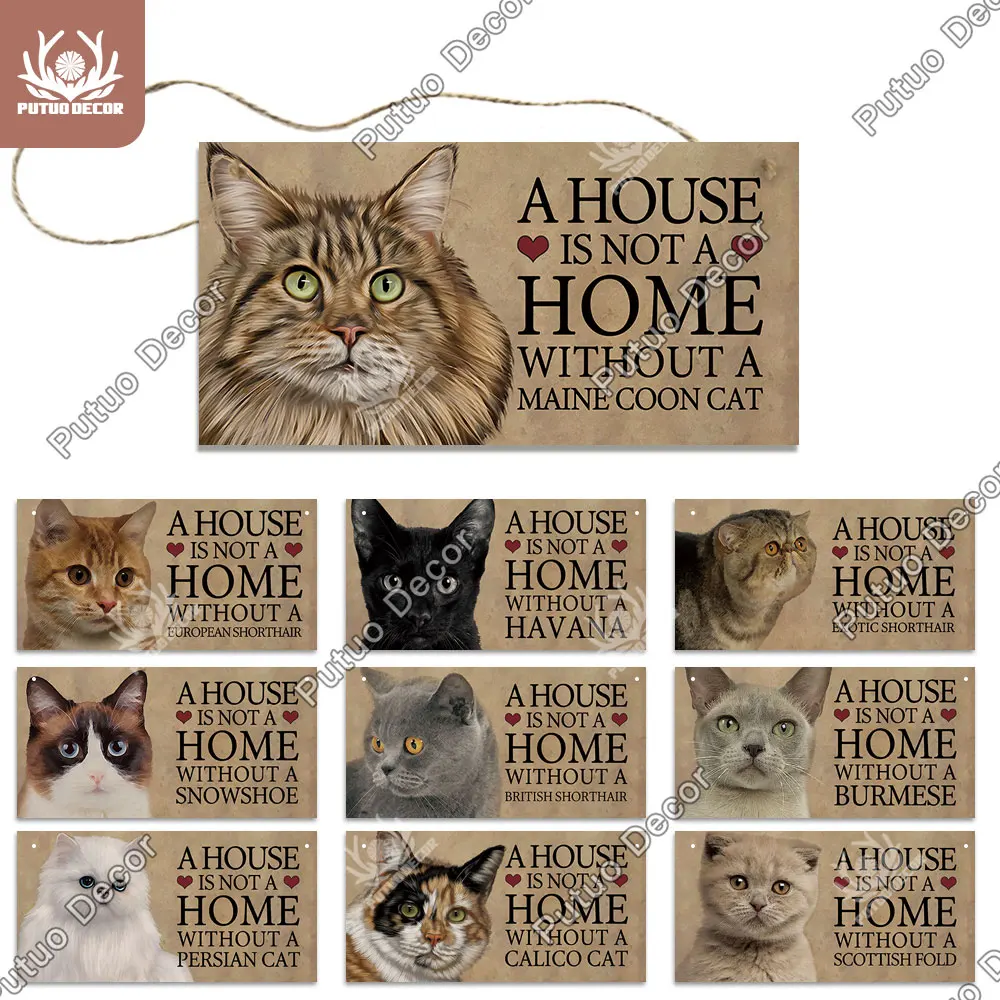 Putuo Decor Cat Plaque Wood Hanging Sign Lovely Friendship Wood Signs ...