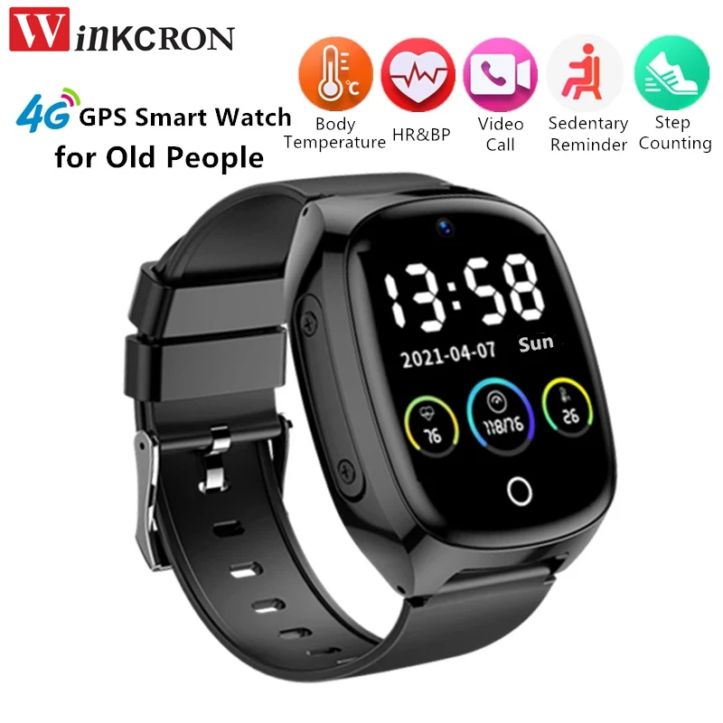 4G Elderly Tracker Smart watch D300 Body Temperature Heart Rate Blood ...