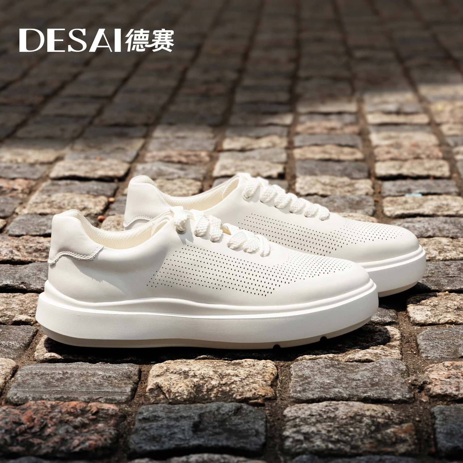 DESAI Thick-soled white shoes with breathable holes and soft soles for ...