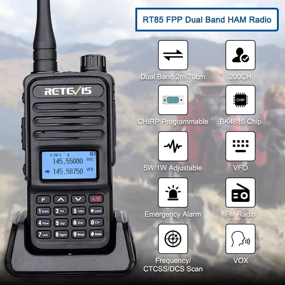 Retevis RT85 Walkie Talkie Long Range Ham Two-way Radio Station Walkie ...