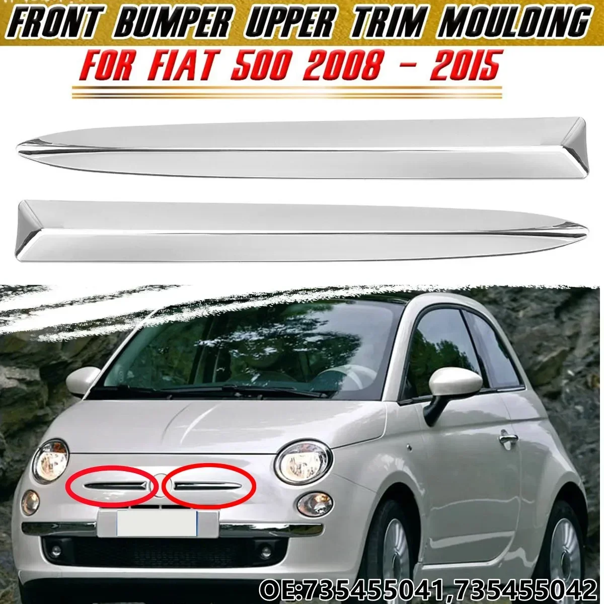 Pair-Car-Front-Bumper-Upper-Molding-Chrome-Trim-735455041-735455042-For ...