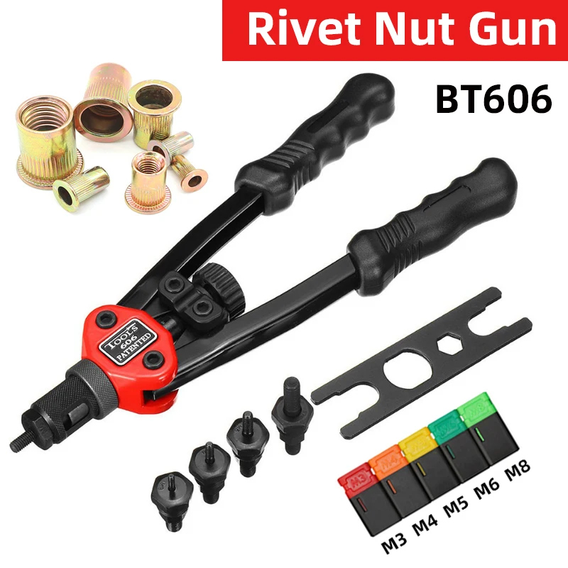 Riveter-Gun-Tool-BT-606-Hand-Threaded-Rivet-Nut-Gun-200pcs-Flat-Head ...