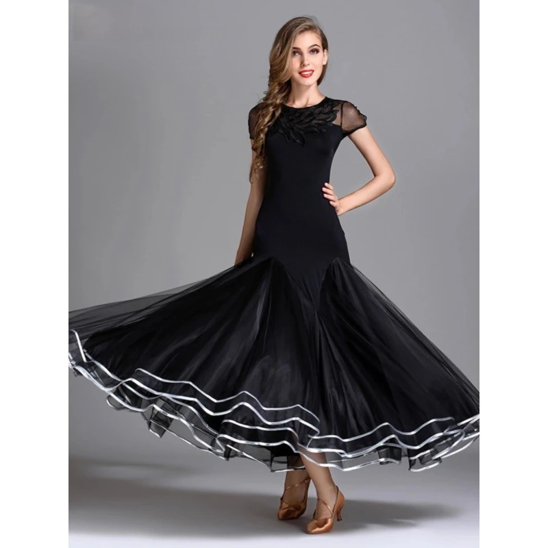 Adult-Short-Sleeved-Embroidered-Neckline-Modern-Dance-Dress-MY792 ...