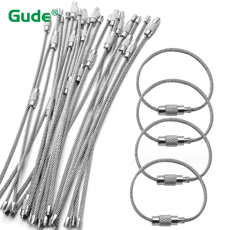 1-10Pcs-EDC-Multi-Keychain-Tag-Rope-Kit-Stainless-Steel-Wire-Cable-Loop ...