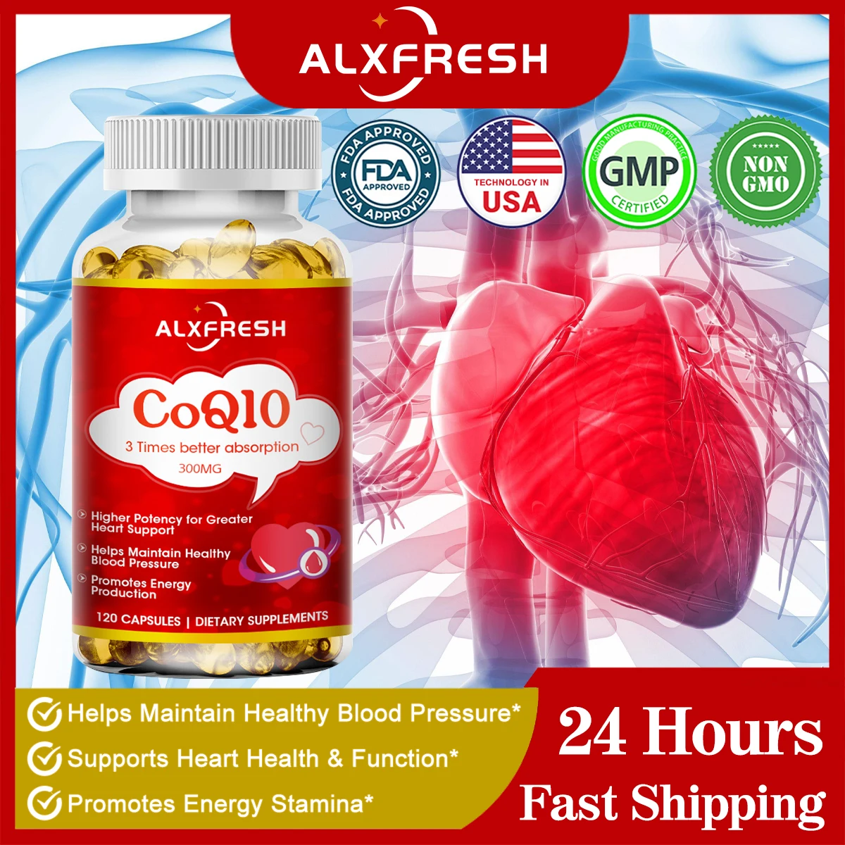 Alxfresh-Organic-Coenzyme-Q10-CoQ10-Capsules-Protect-Cardiovascular-Heart-Health-Support-Healthy ...