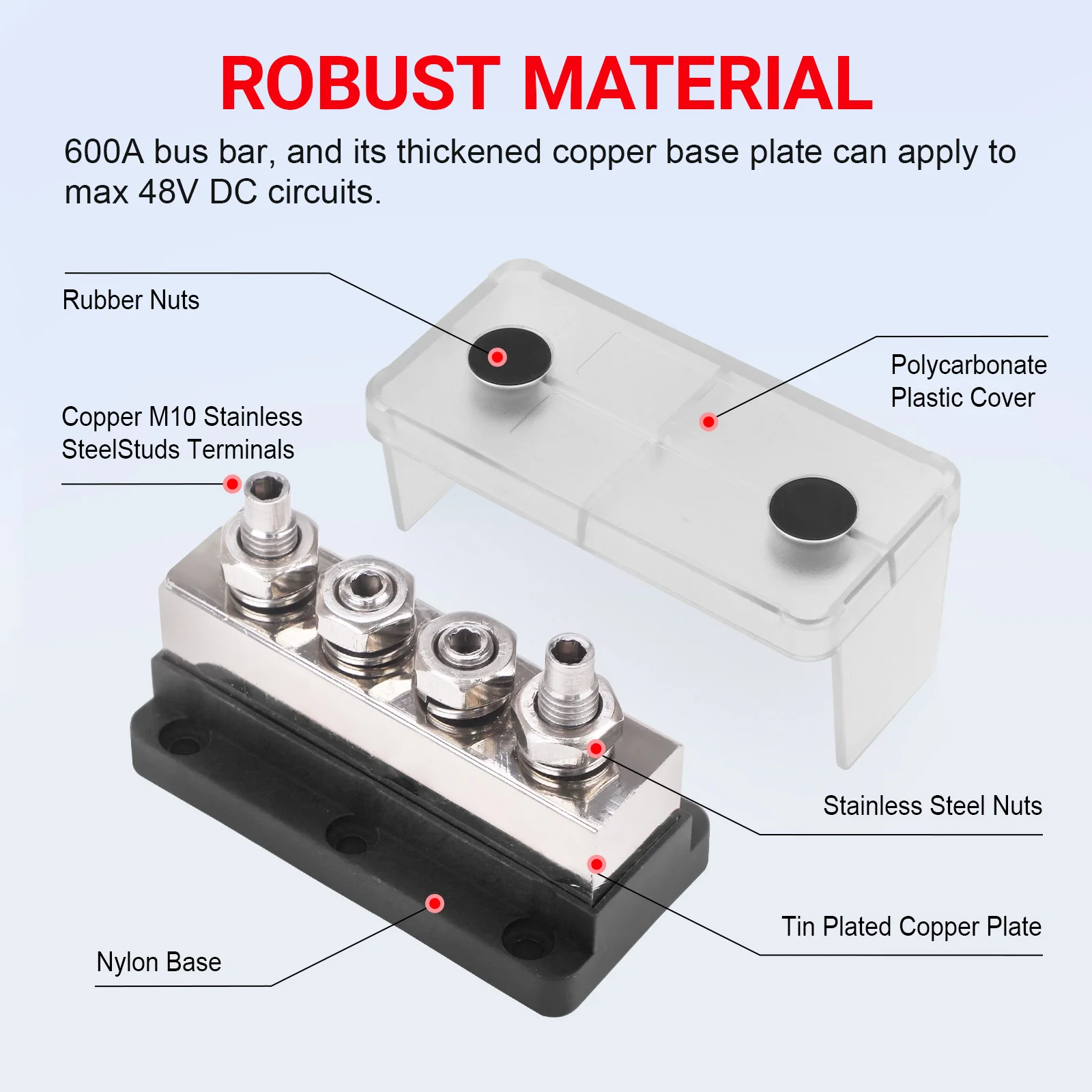 4 M10 Studs 3/8 inch For Battery Truck Marine RV Red Black Heavy Duty ...
