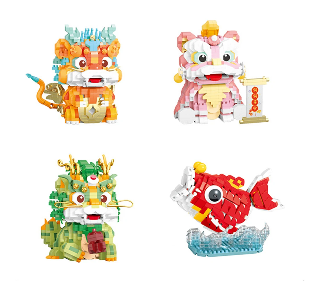 Lion-Dance-Micro-Building-Blocks-Lion-Dance-Koi-Fish-Model-Chinese ...