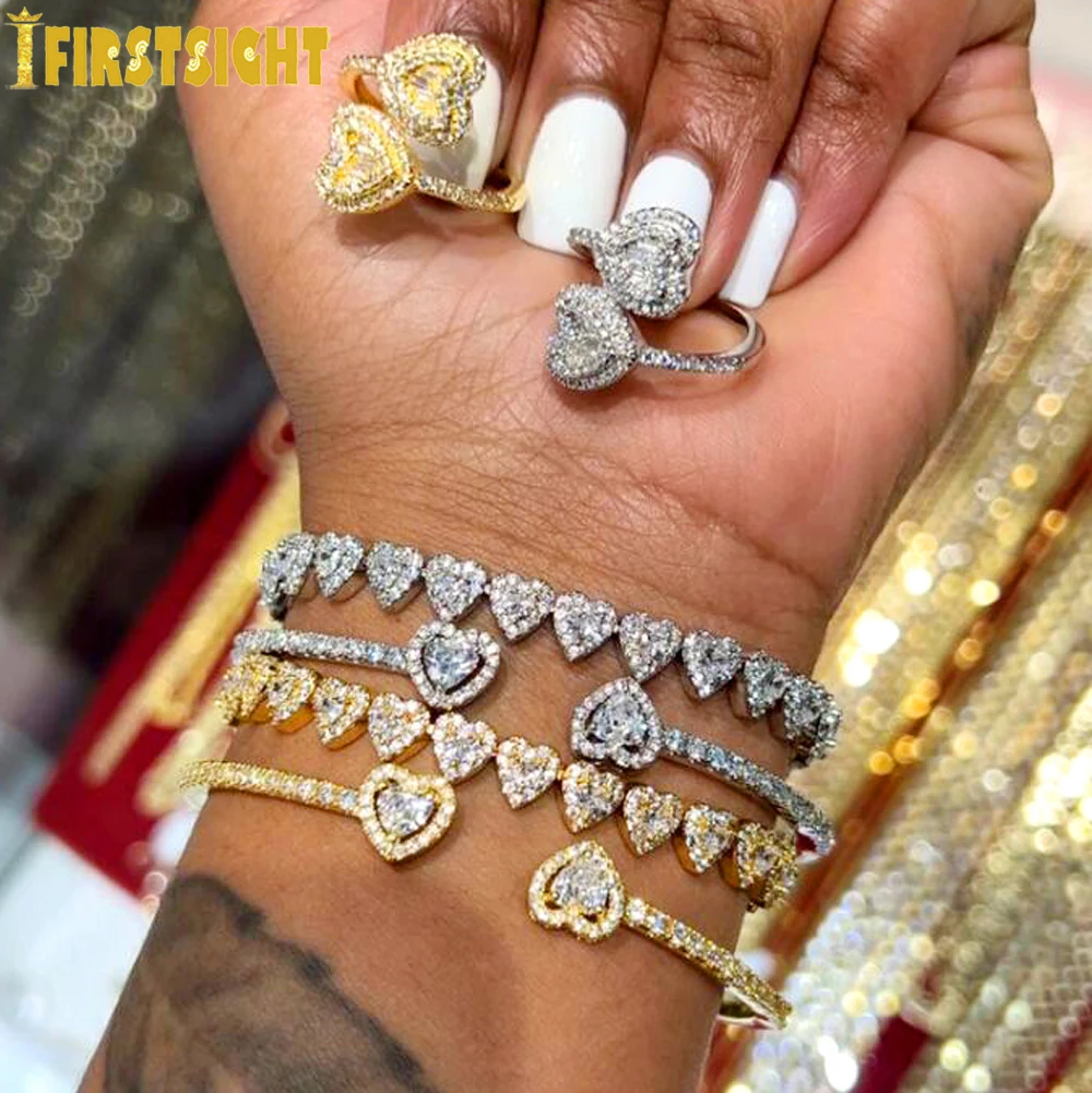 Pulsera-con-dijes-de-coraz-n-abierto-Iced-Out-para-mujer-Color-dorado-y ...