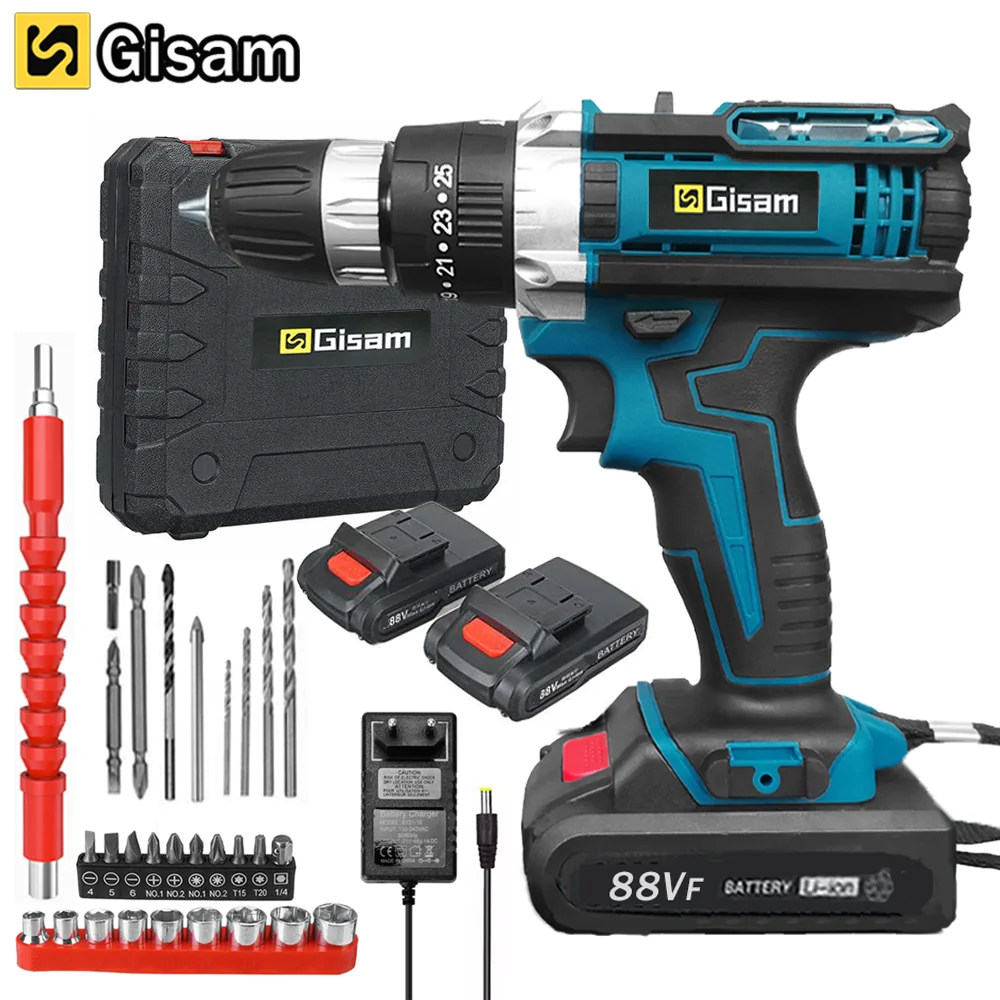 Gisam Cordless Impact Drill Electric Screwdriver Rechargeable Handheld ...
