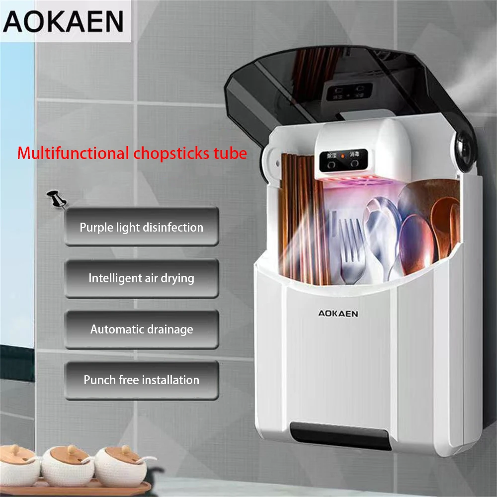 Disinfecting-Dish-Drainer-Holder-Wall-mounted-Compartment-Chopsticks ...
