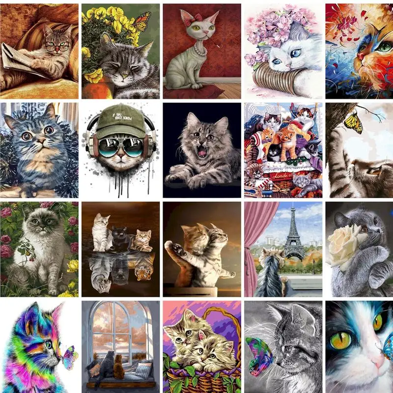 GATYZTORY 60×75cm Cat Painting By Numbers Animal Handpainted Kits ...