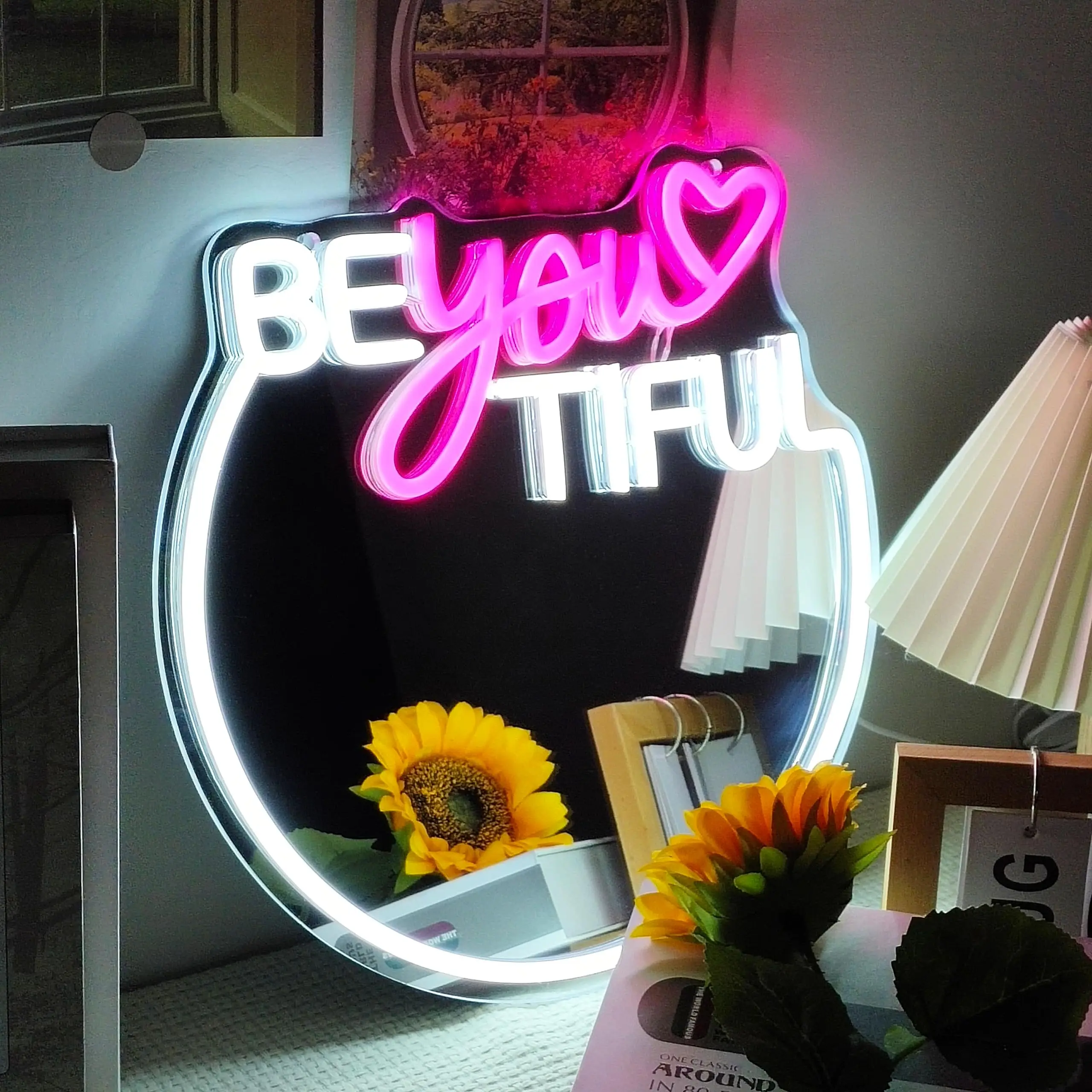 Be-You-Tiful-Neon-Mirror-Sign-Wall-Decor-Pink-Neon-LED-Neon-Mirror ...
