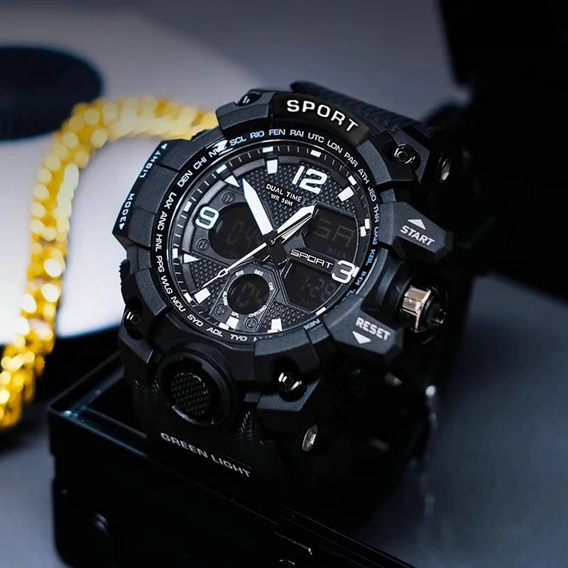 Homens-imperme-veis-Dual-Display-Rel-gios-de-pulso-Militar-Digital-Rel ...