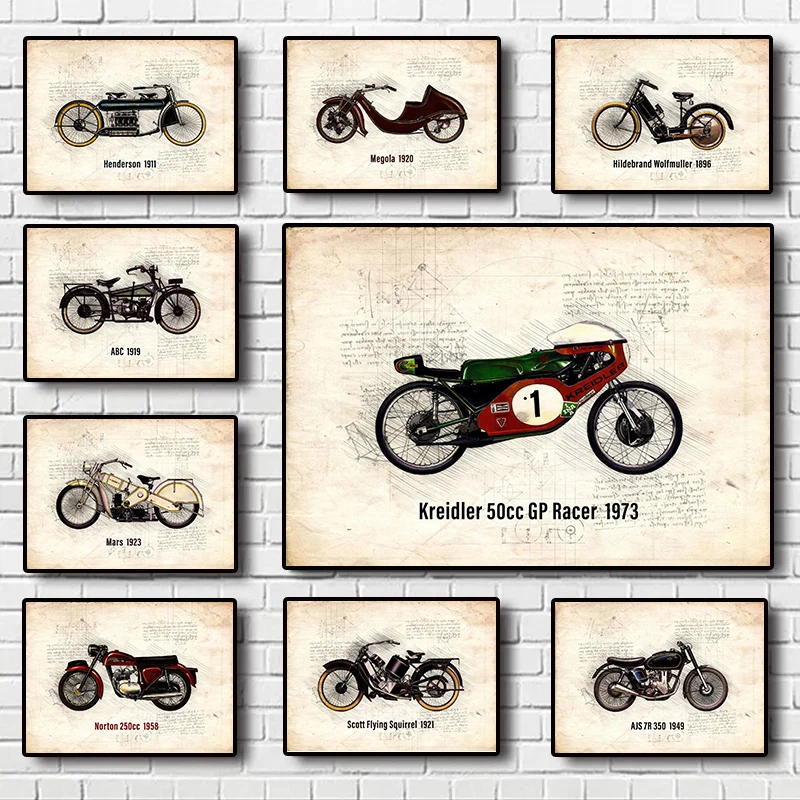 Classic-Motorcycle-Poster-Retro-motorcycle-bicycle-canvas-printing-wall ...