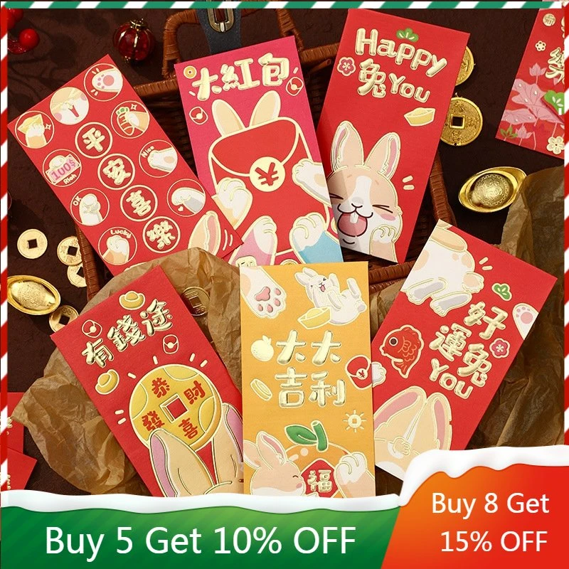 6pcs Hongbao Chinese Red Envelope 2023 Rabbit New Year Money Bag Spring ...
