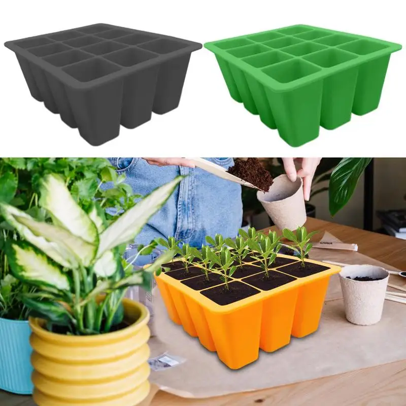 12 Holes Seed Starter Trays Silicone Seedling Pot Indoor Gardening ...