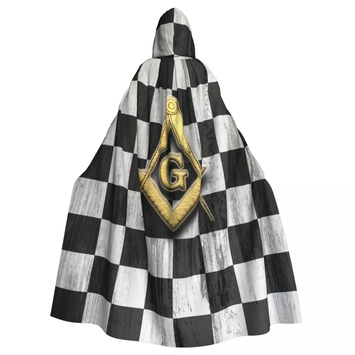 Freemason Checkered Pattern Hooded Cloak Halloween Party Cosplay Woman ...
