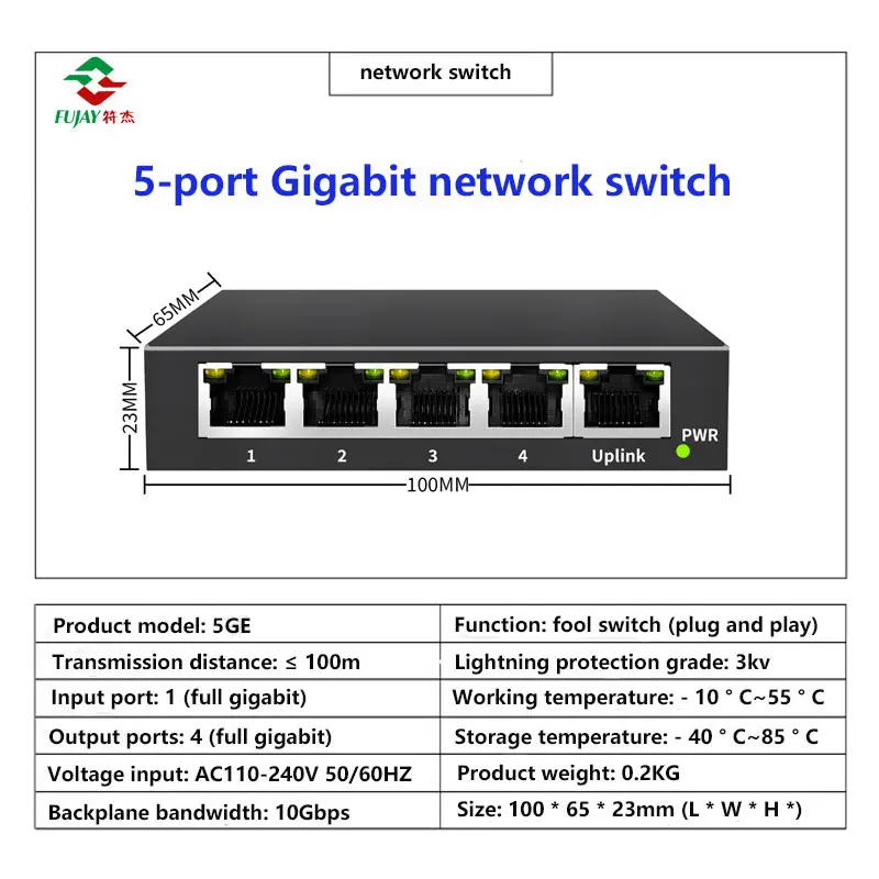 Fu jie Desktop mini 5 port Gigabit Switch Network Unmanaged Hub For ...