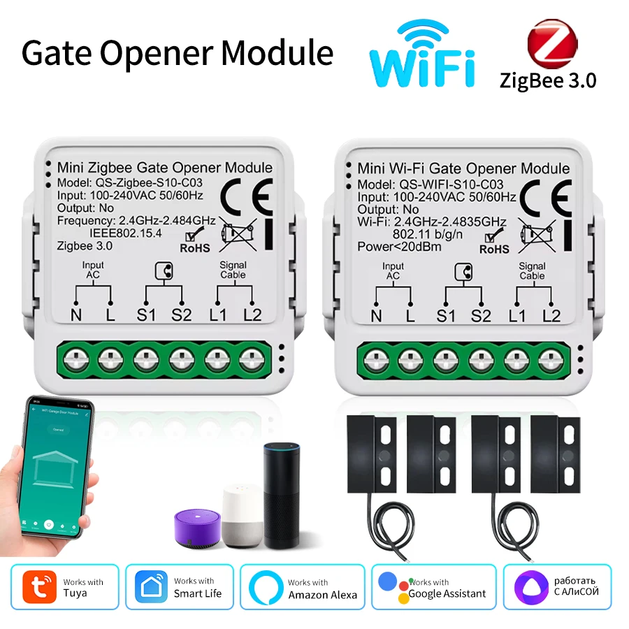 100-240V Tuya Zigbee WiFi Gate Opener Module Smart Garage Door ...