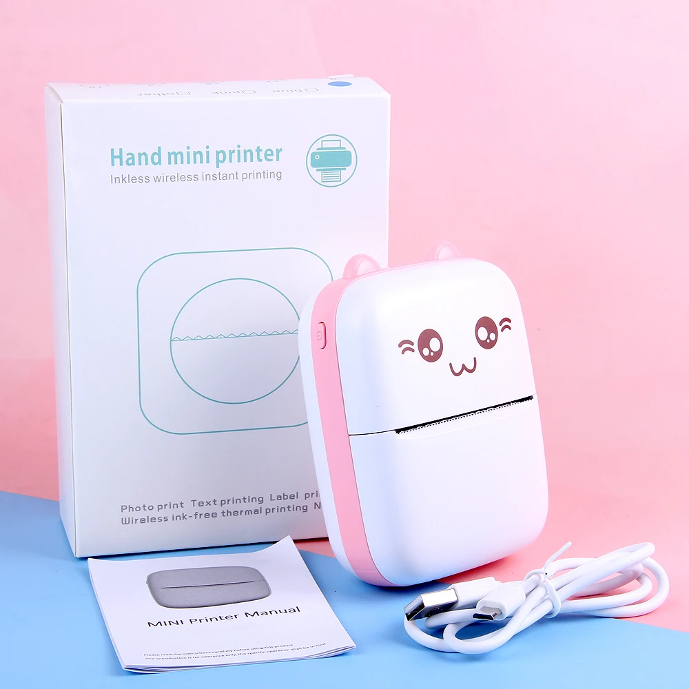 Pocket Printer Mini Cute Cat Thermal Paper Printer 58mm Wireless ...